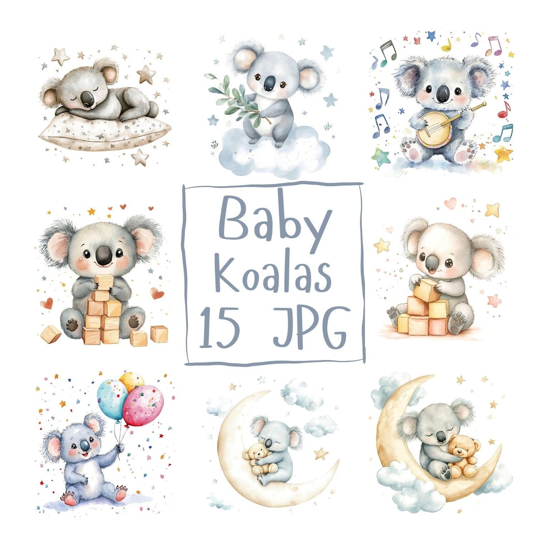 15 Baby Koala Cute Baby Animal Clipart Baby Shower Clipart | Nursery ...