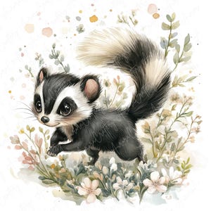 13 Watercolor Skunk Clipart, Woodland Skunk, Cute Forest Animal Clipart ...