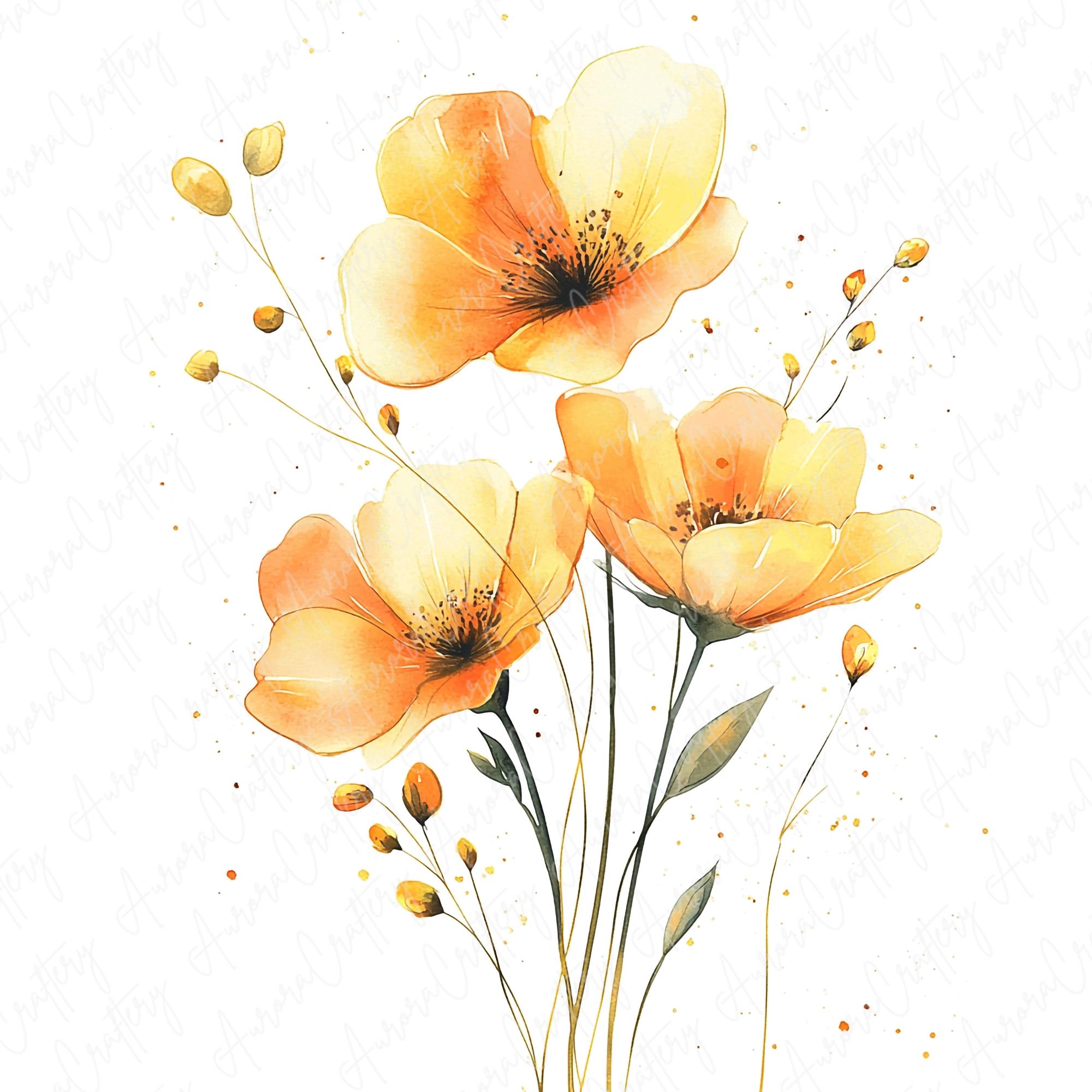 13 Orange Yellow Watercolor Floral Clipart Bundle, Abstract Orange ...
