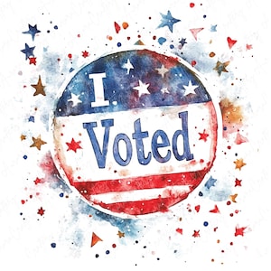 6 Watercolor American Patriotic Voting Stickers Clipart, I Voted Badge ...