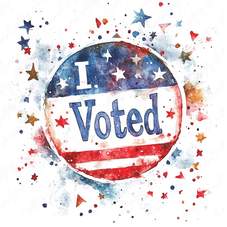 6 Watercolor American Patriotic Voting Stickers Clipart, I Voted Badge ...