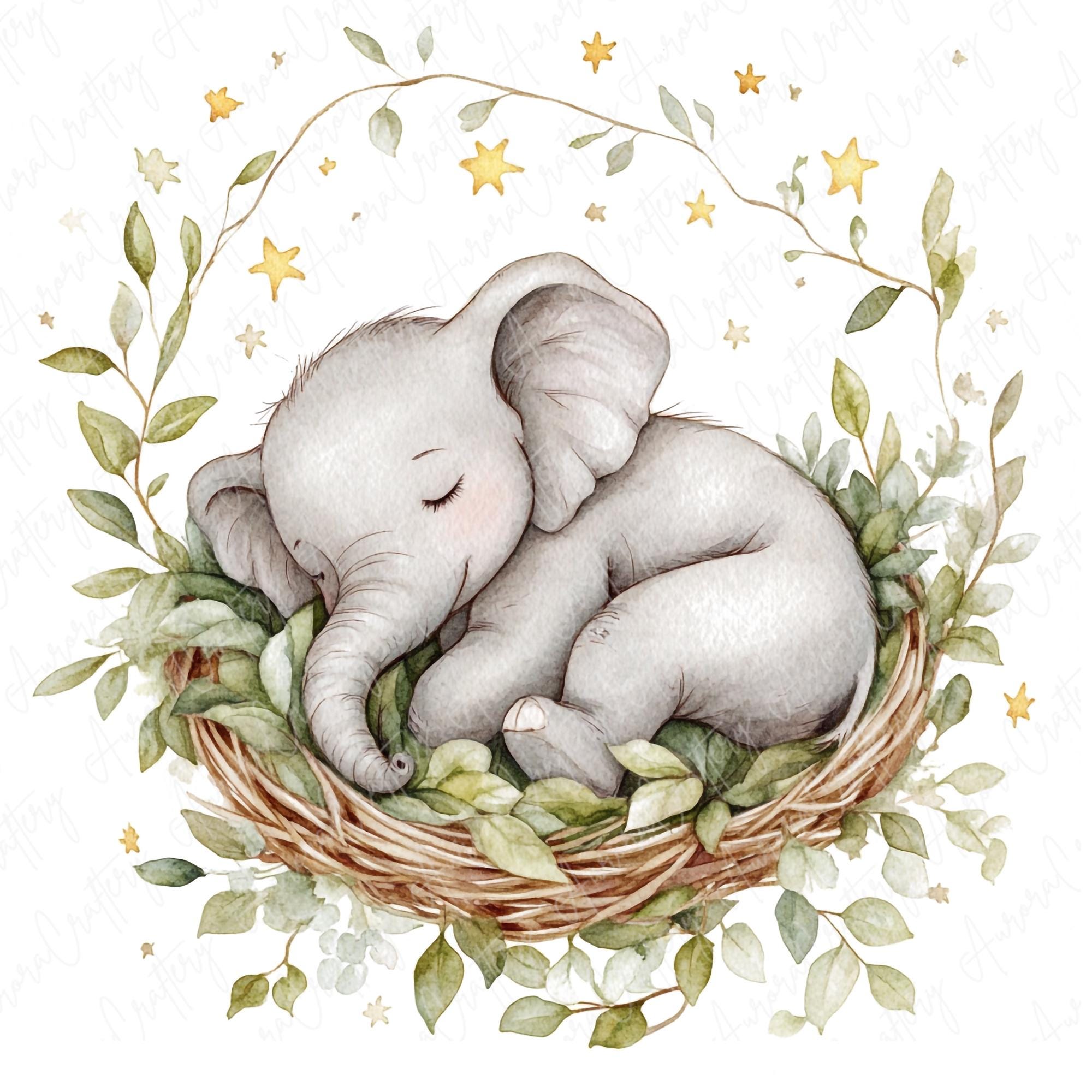 6 Watercolor Sleepy Baby Elephant Clipart Nursery Clipart Baby Shower ...