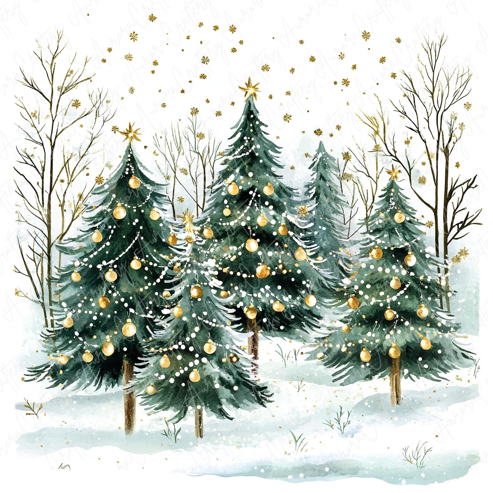 7 Watercolor Snowy Pine Trees Clipart, Winter Trees Clipart, Festive ...