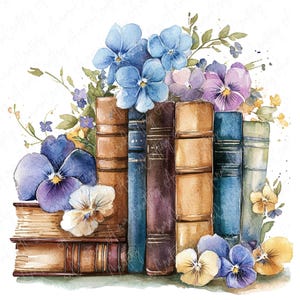 11 Watercolor Floral Books Clipart, Floral Book Clipart, Book Lover ...