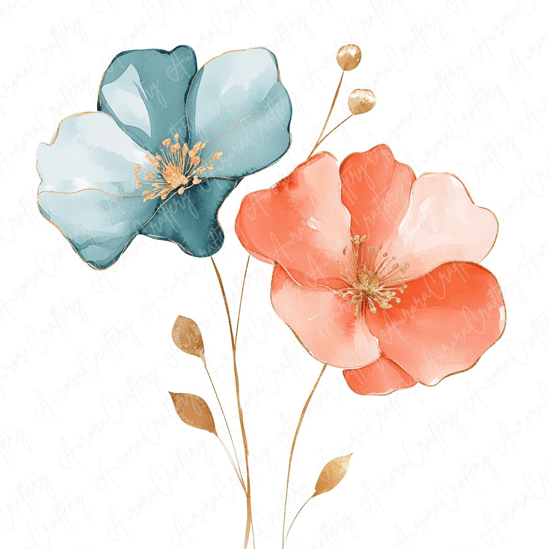 11 Coral Reef Watercolor Floral Clipart Bundle, Bright Coral & Teal ...