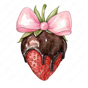 9 Chocolate Covered Strawberry Clipart, Cute Bow Strawberry, Festive ...