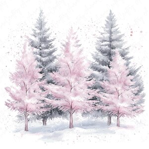 8 Watercolor Winter Pine Trees Clipart, Frosty Forest Scenes, Winter ...