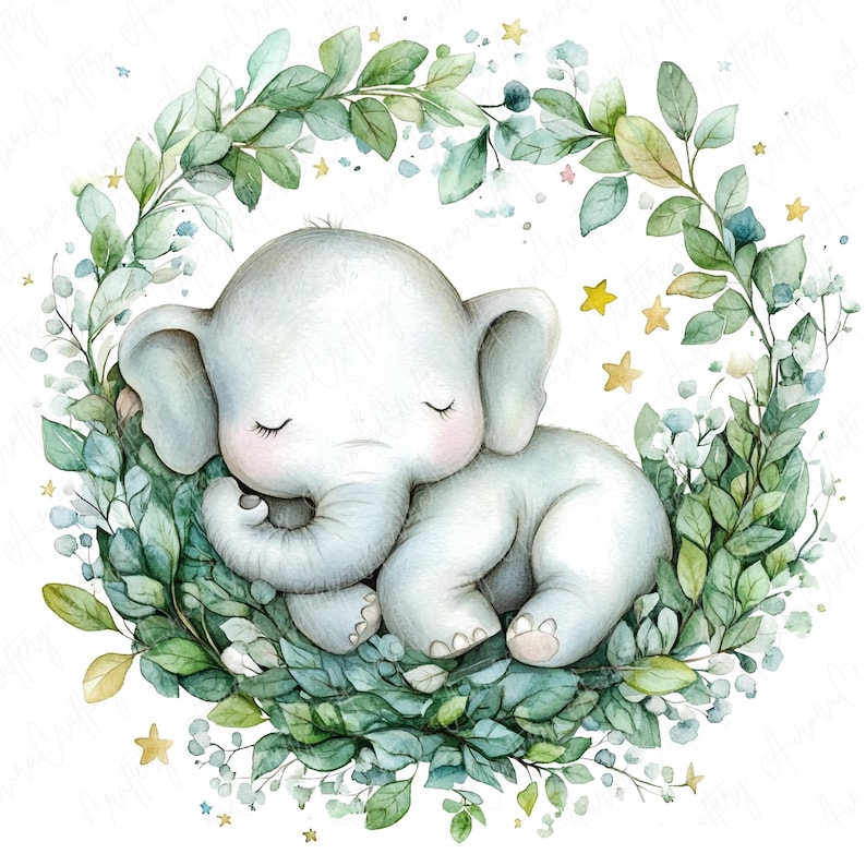 6 Watercolor Sleepy Baby Elephant Clipart Nursery Clipart Baby Shower ...