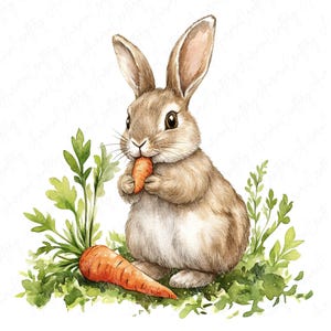 25 Watercolor Rabbit Farm Clipart, Watercolor Bunny, Cute Rabbit, Brown ...