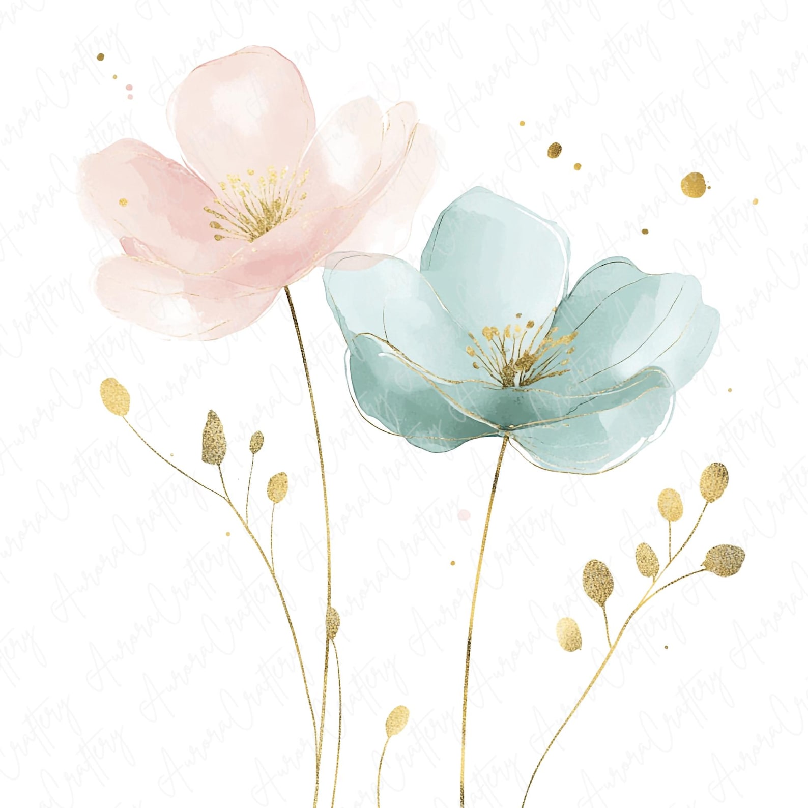 11 Pastel Palette Watercolor Floral Clipart Bundle, Blush Pink and Mint ...