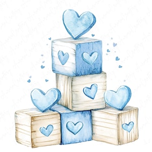 15 Baby Building Blocks Watercolor Clipart, Blue and Wooden Blocks ...