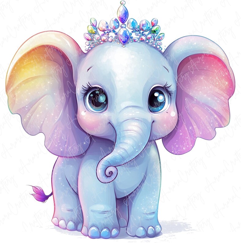 9 Watercolor Baby Elephant Princess Clipart | Cute, Colorful Elephants ...