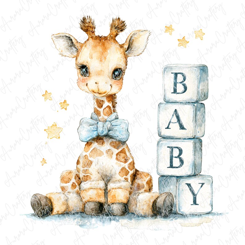 5 Watercolor Baby Giraffe Clipart, Cute Giraffe With Baby Blocks and ...