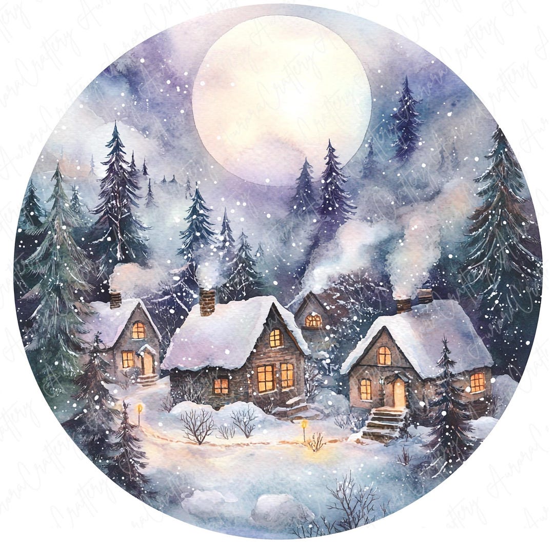 6 Watercolor Winter Village Clipart, Cozy Snowy Cottages, Festive ...