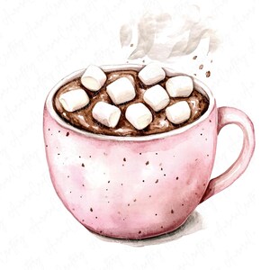 7 Pink Hot Chocolate Mug Clipart, Cozy Winter Drink Clipart, Hot ...