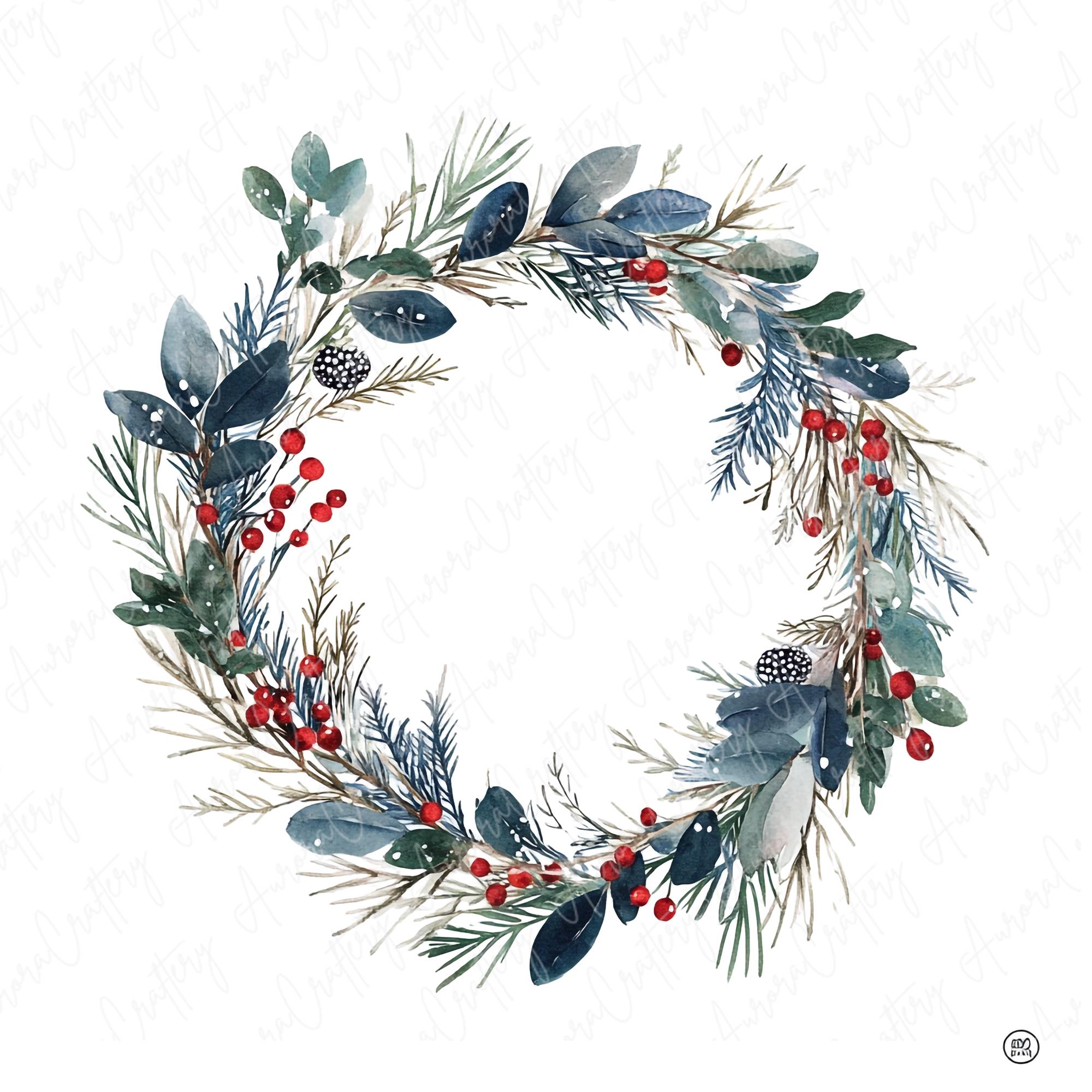 9 Watercolor Winter Wreath Clipart, Festive Evergreen Wreath Clipart ...