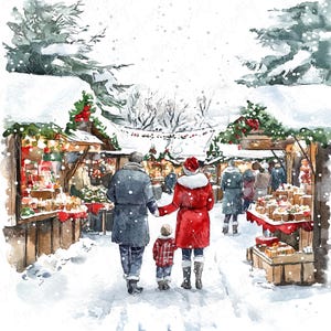 5 Watercolor Winter Market Clipart, Snowy Village Market, Winter ...