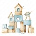 15 Baby Building Blocks Watercolor Clipart, Blue and Wooden Blocks ...