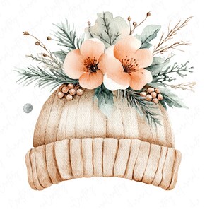 8 Festive Winter Hat Clipart, Floral Cozy Hats for Winter Craft ...
