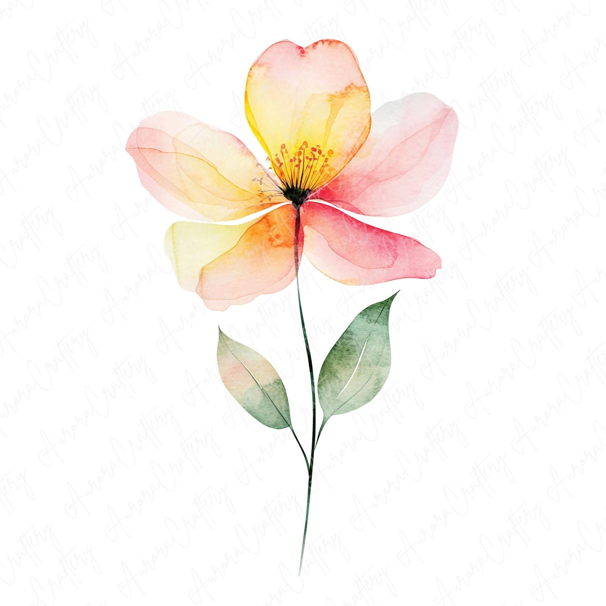 12 Soft Vibes Watercolor Floral Clipart Bundle, Pastel Pink and Yellow ...