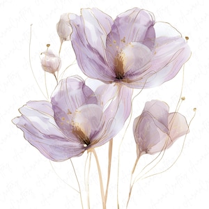 12 Abstract Purple Watercolor Floral Clipart Bundle, Soft Purple ...