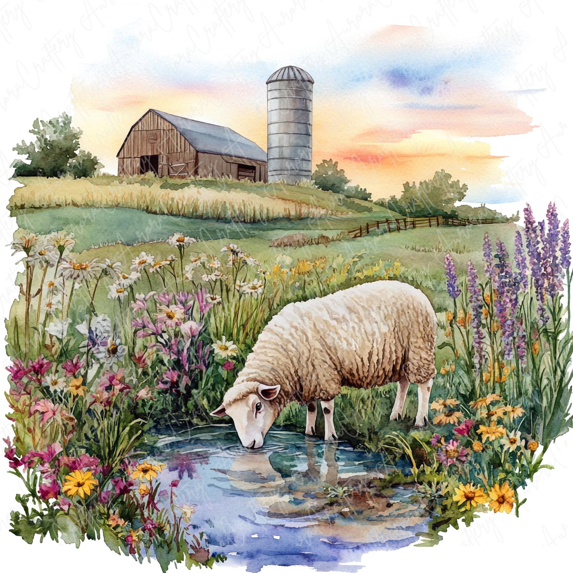 12 Watercolor Sheep Farm Clipart, Cute Sheep Clipart, Farm Animal ...