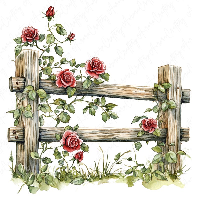 13 Watercolor Rose Fence Clipart, Romantic Valentine's Love Fences With ...