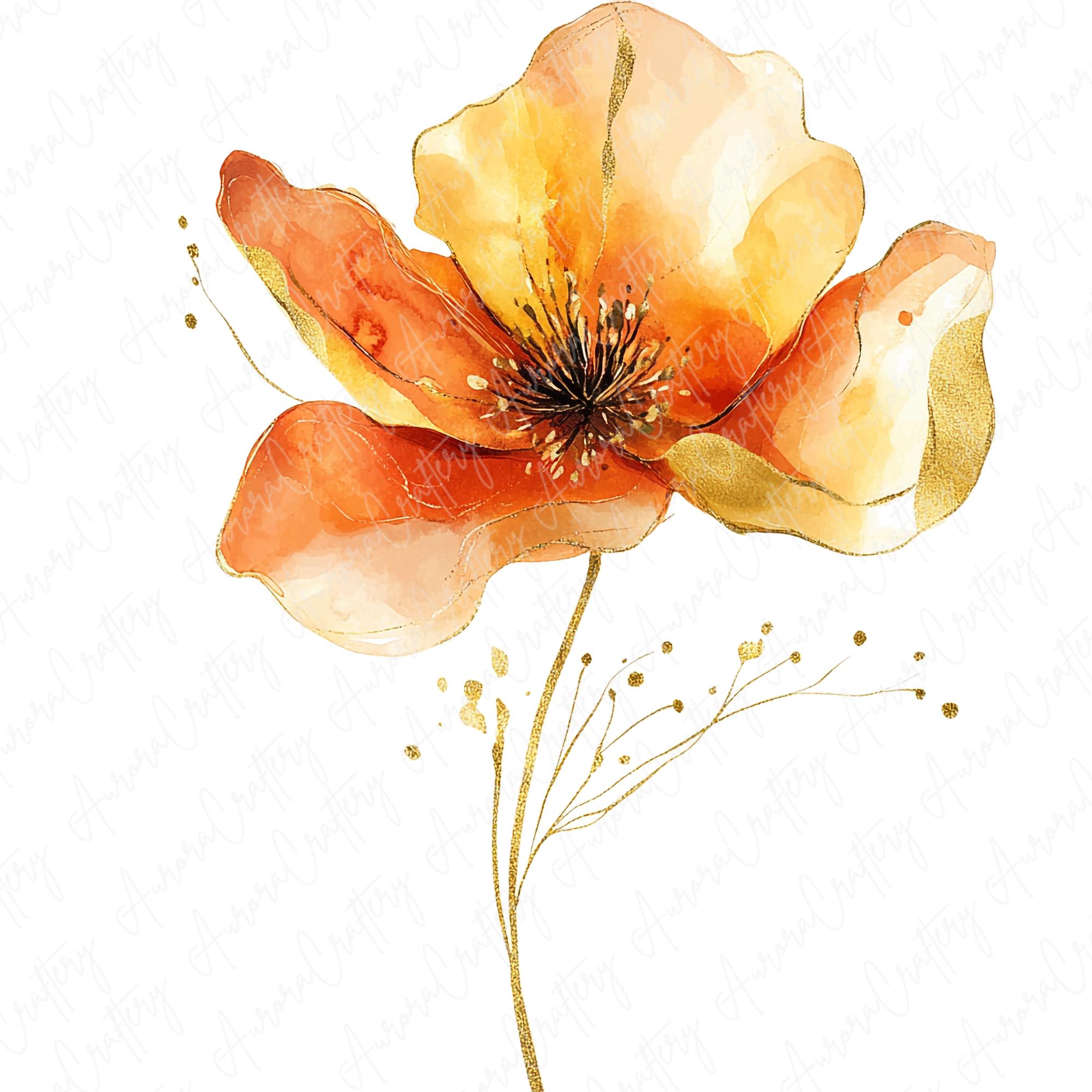 13 Abstract Orange Yellow Watercolor Floral Clipart Bundle, Bright ...