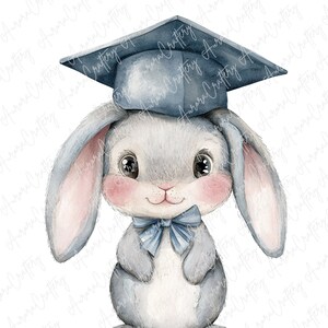 5 Watercolor Graduation Bunny Clipart, Cute Bunnies in Caps and Gowns ...
