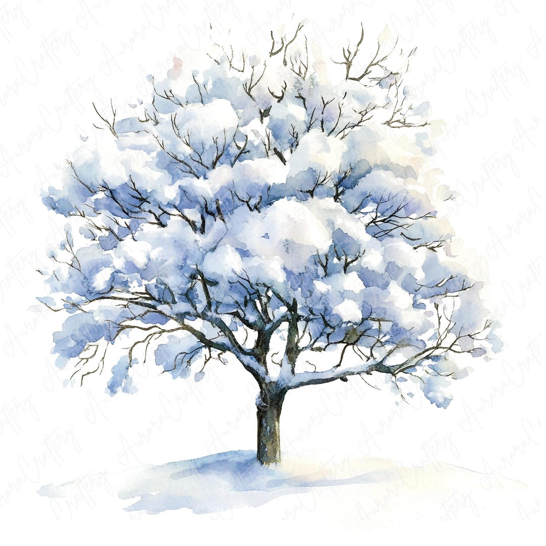 8 Watercolor Winter Tree Clipart, Snow-covered Tree, Winter Snow ...