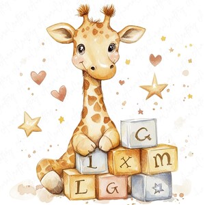 7 Playful Giraffe Watercolor Clipart | Cute Giraffe With Building ...