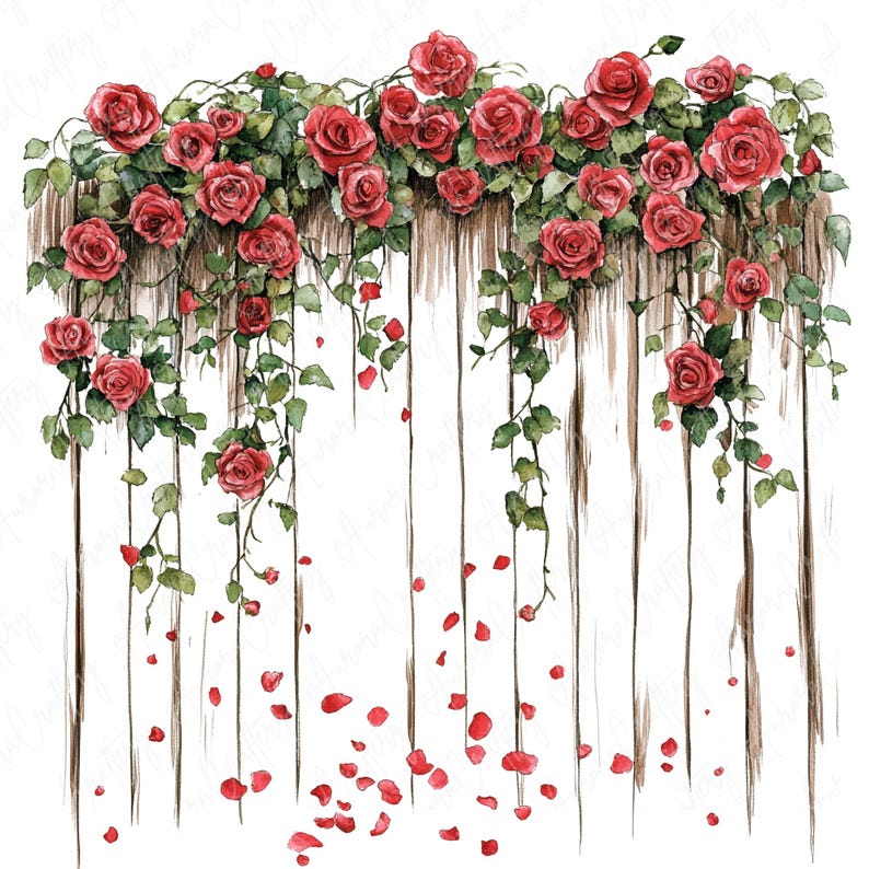 13 Watercolor Rose Fence Clipart, Romantic Valentine's Love Fences With ...