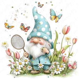 15 Spring Gnomes Clipart, Garden Gnome, Floral Gnome Clipart, Floral ...