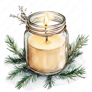 8 Winter Candle Clipart, Cozy Candles With Greenery Clipart, Winter ...