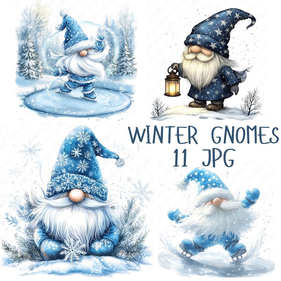 11 Winter Gnomes Clipart, Blue Gnome Snow, Festive Seasonal Clipart ...
