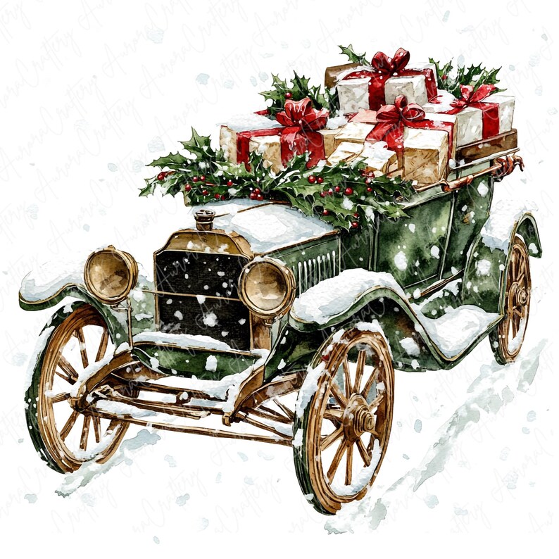 9 Watercolor Festive Trucks Clipart, Winter Truck With Gifts, Festive ...
