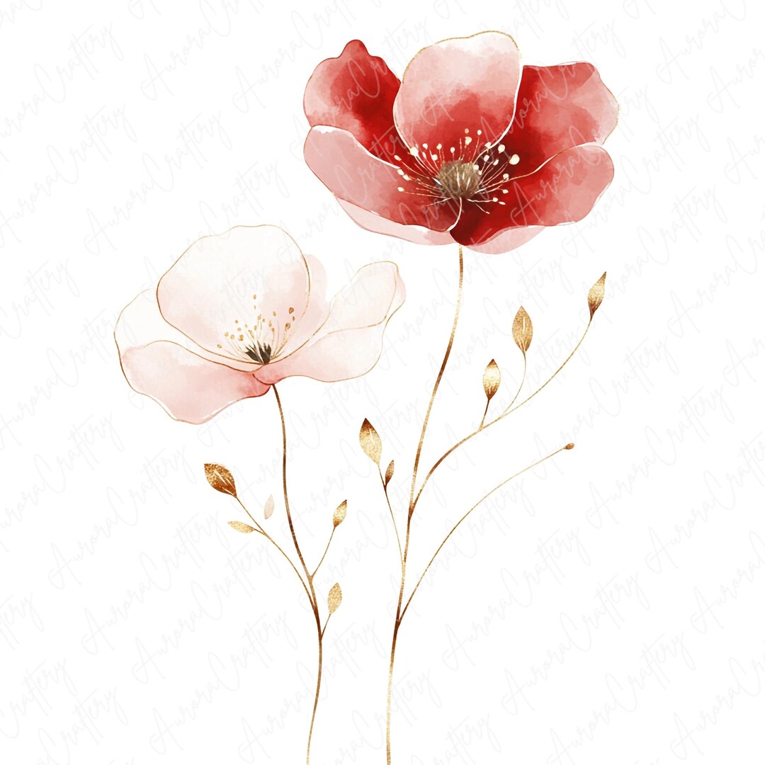 15 Red and Pink Watercolor Floral Clipart Bundle, Red and Pink Flowers ...