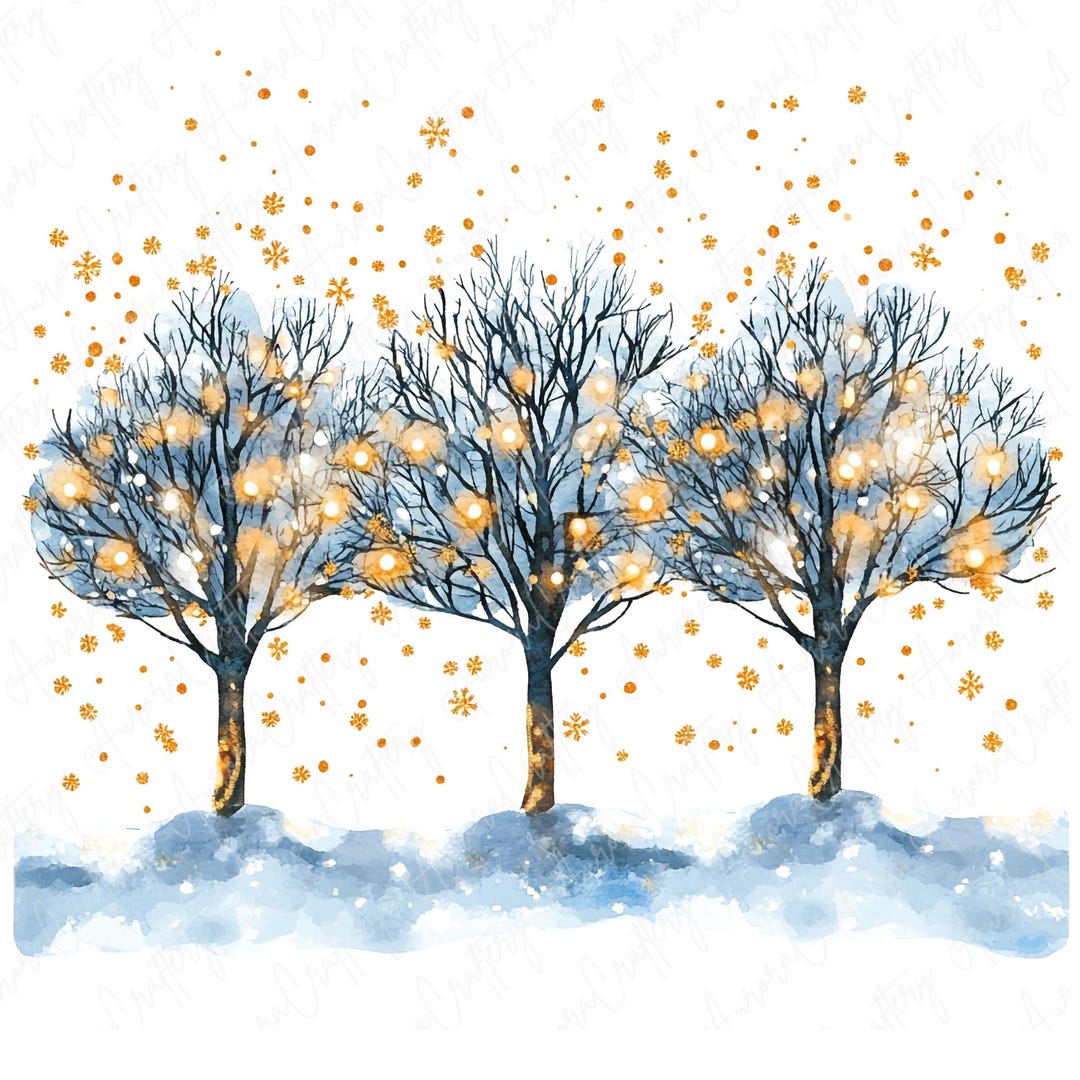 5 Watercolor Winter Trees Clipart, Snowy Trees Winter Landscape ...