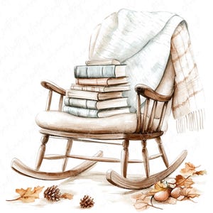8 Watercolor Winter Rocking Chair Clipart, Cozy Chair Clipart, Reading ...