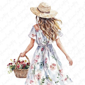 8 Summer Women Clipart Bundle, Girls in Dresses Holding Flowers, Spring ...