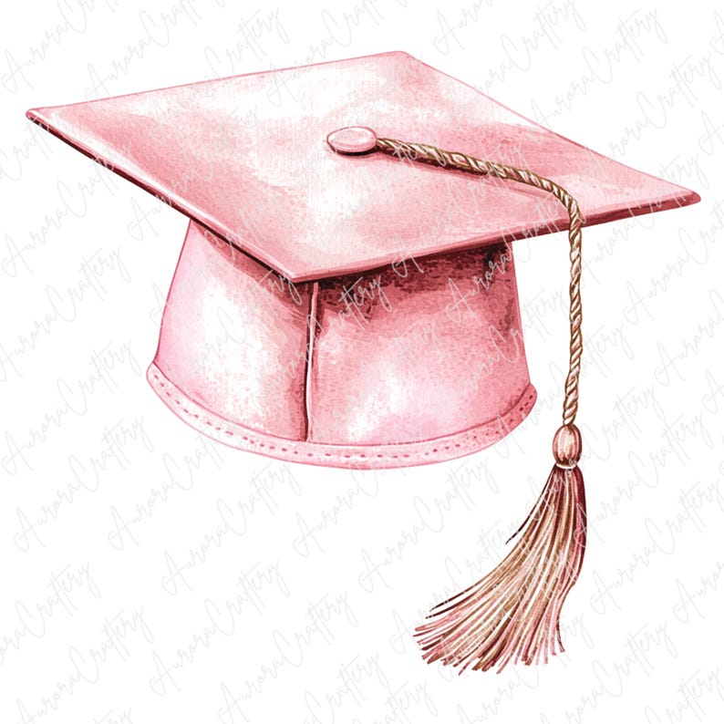 5 Watercolor Pink Graduation Cap Clipart, Grad Hats With Tassels for ...