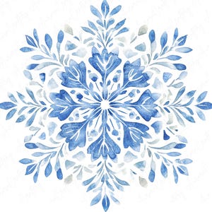 10 Watercolor Snowflakes Clipart, Intricate Blue Winter Snowflake ...