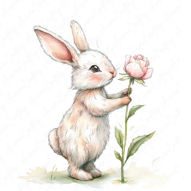 17 Watercolor Floral Rabbit Clipart, Cute Bunny Clipart Floral Rabbit ...