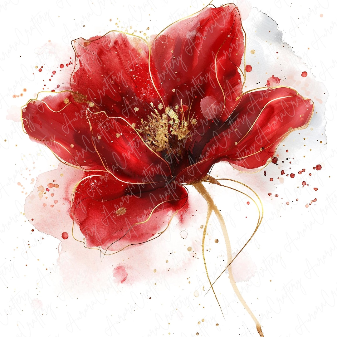 13 Red Watercolor Floral Clipart Bundle, Bold Red Flowers, Red Flower ...