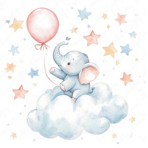 4 Watercolor Baby Elephant Birthday Clipart | Cute Baby Elephant ...