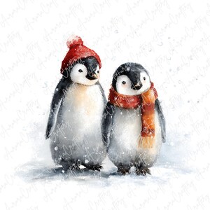 13 Watercolor Winter Penguin Clipart, Cute Penguins in Hats and Scarves ...