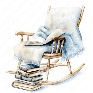 8 Watercolor Winter Rocking Chair Clipart, Cozy Chair Clipart, Reading ...