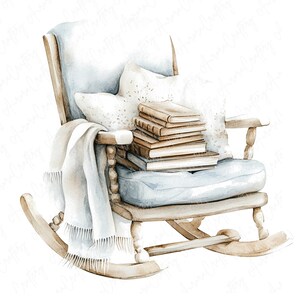 8 Watercolor Winter Rocking Chair Clipart, Cozy Chair Clipart, Reading ...