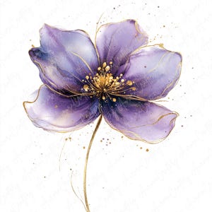 14 Purple and Gold Watercolor Floral Clipart Bundle, Luxurious Purple ...