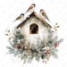 5 Watercolor Birdhouse Clipart, Winter Birds With Pine Branches and ...